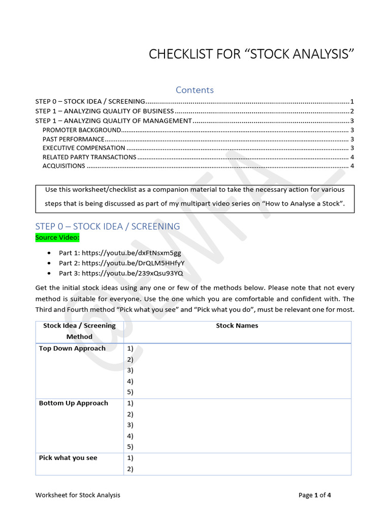 Checklist For 'How To Analyse A Stock' | PDF | Stocks | Cost Of Capital