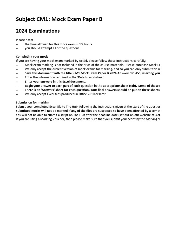 CM1 Mock Paper B 2024 Answers 12345 | PDF | Bonds (Finance) | Microsoft Excel