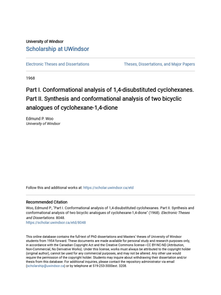 Part I. Conformational Analysis of 14-Disubstituted Cyclohexanes | PDF | Thesis | Copyright