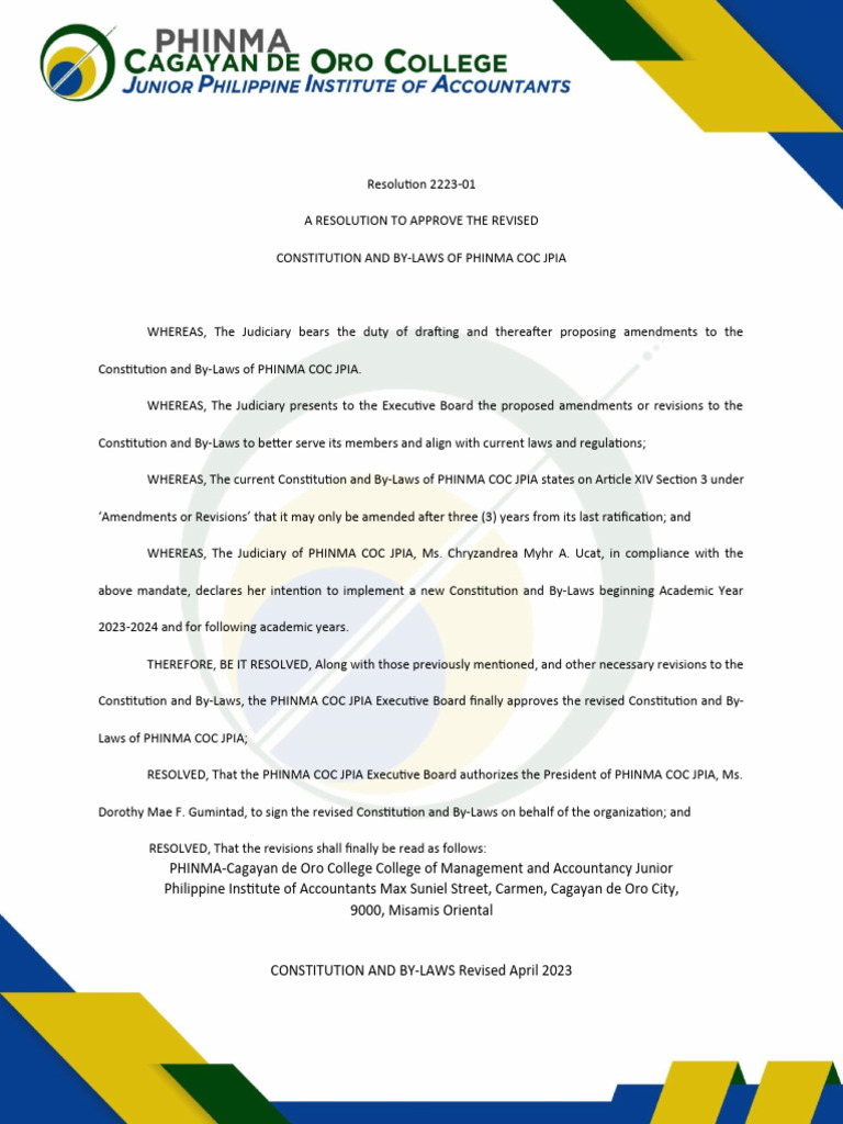 Phinma Coc Jpia CBL 2023 | PDF | Ratification | Presidents Of The ...