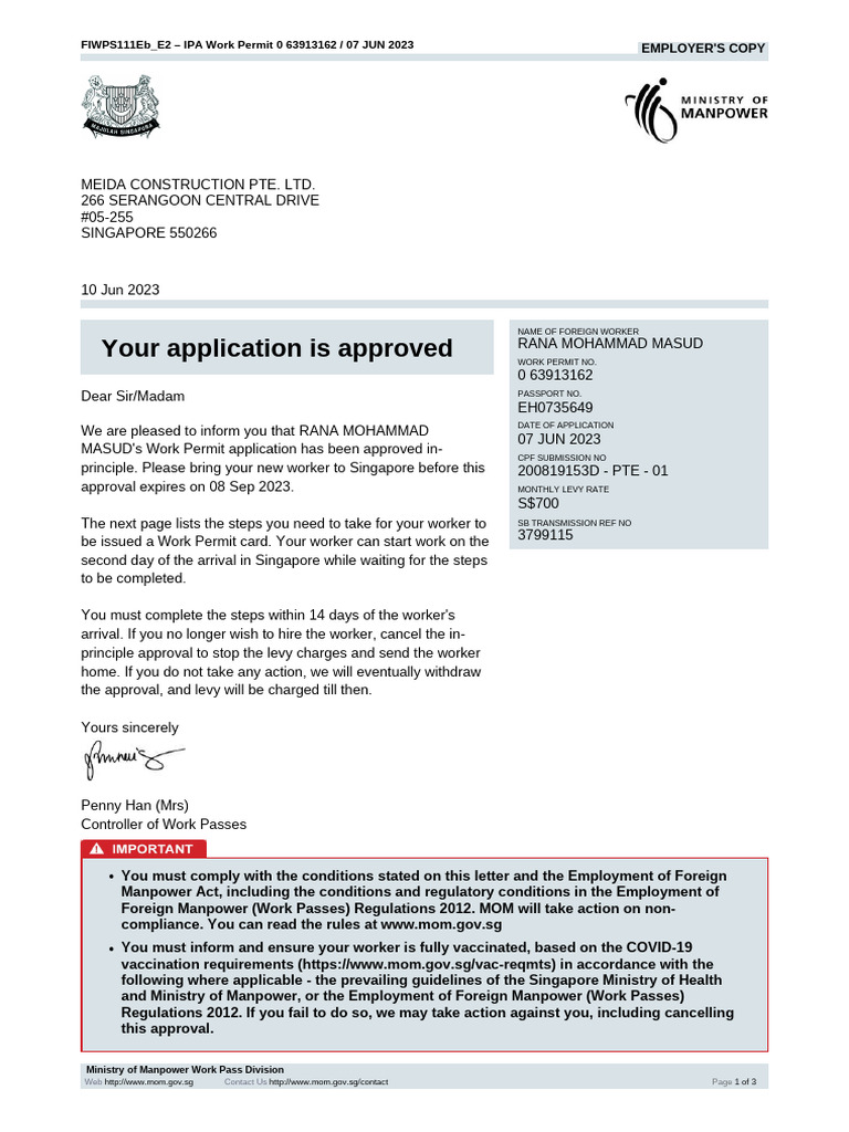 Your Application Is Approved: FIWPS111Eb - E2 - IPA Work Permit 0 ...