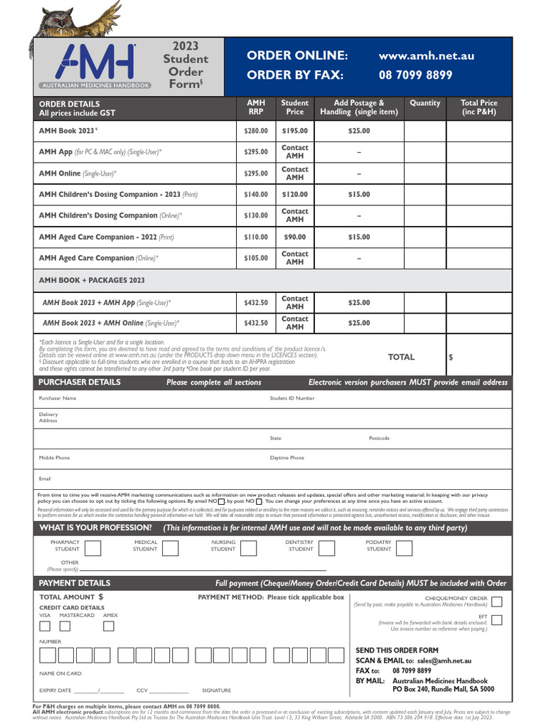Amh 2023 Student Order Form | PDF | Payments | Money Order