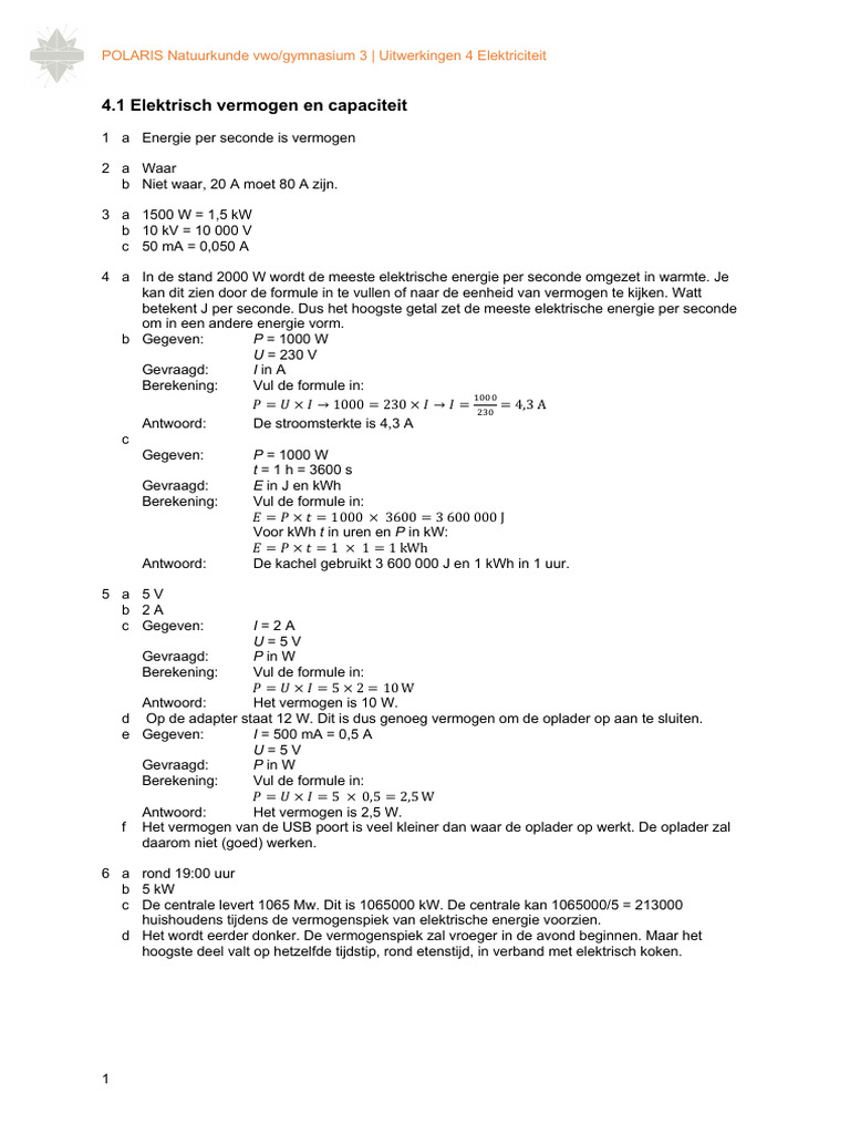 VG3-N Uitwerkingen H4 Elektriciteit | PDF