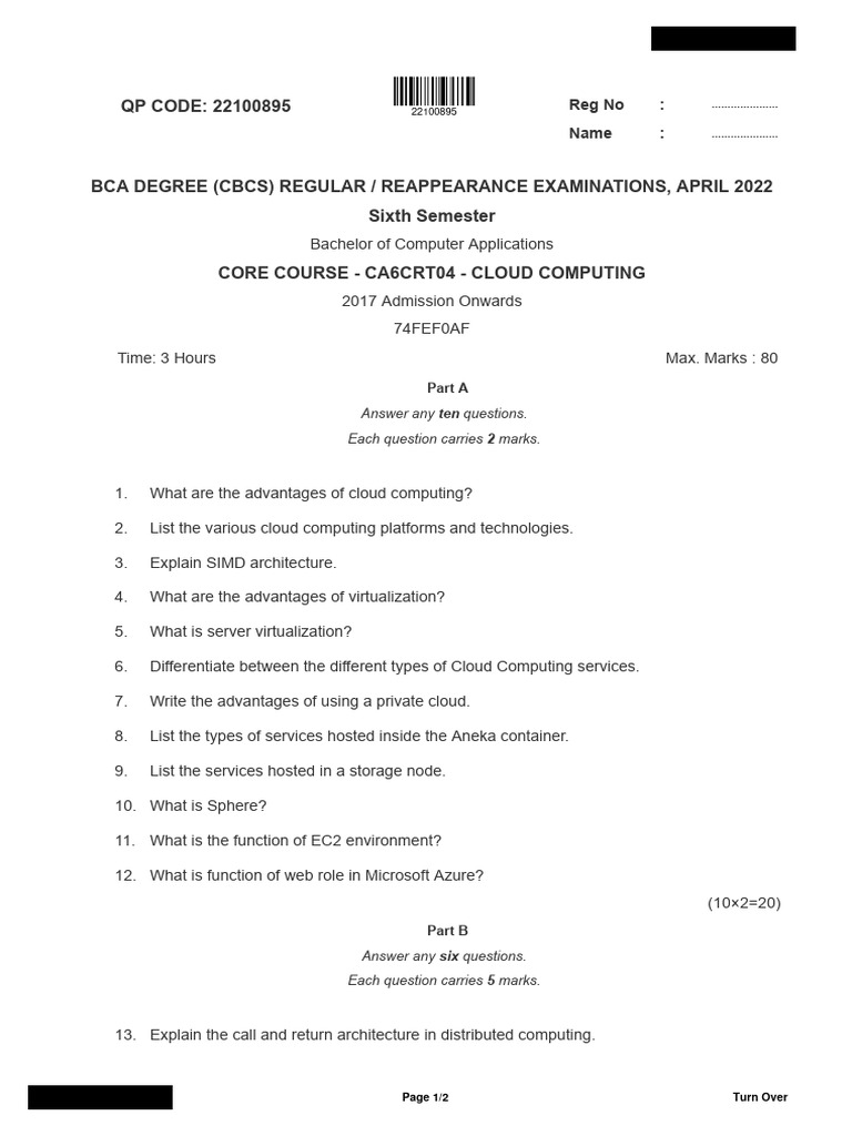 Bca 6 Sem Cloud Computing 22100895 Apr 2022 Pdf Cloud Computing