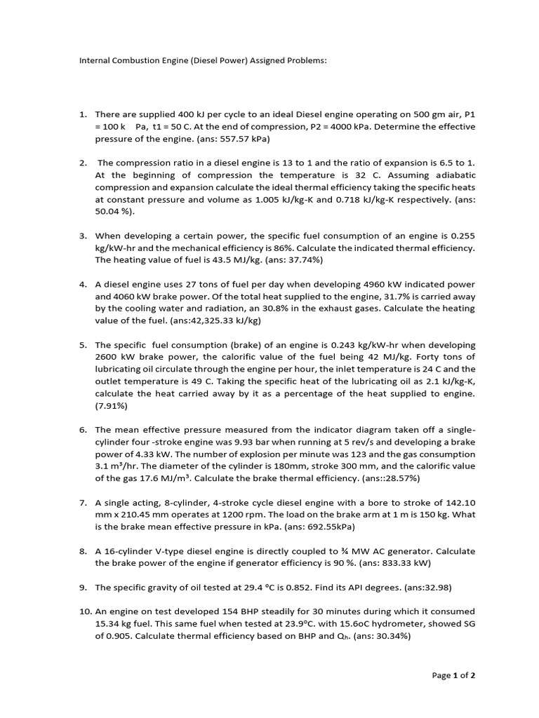 ICE Diesel Cycle Assignment | PDF | Internal Combustion Engine | Diesel ...