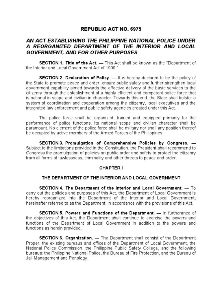 RA No. 6975 | Inspector | Police