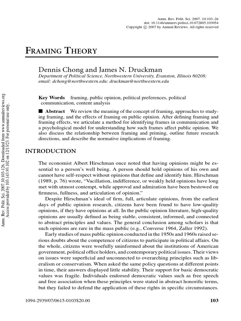 Chong Druckman 2007 Framing Theory | PDF | Framing (Social Sciences) | Attitude (Psychology)