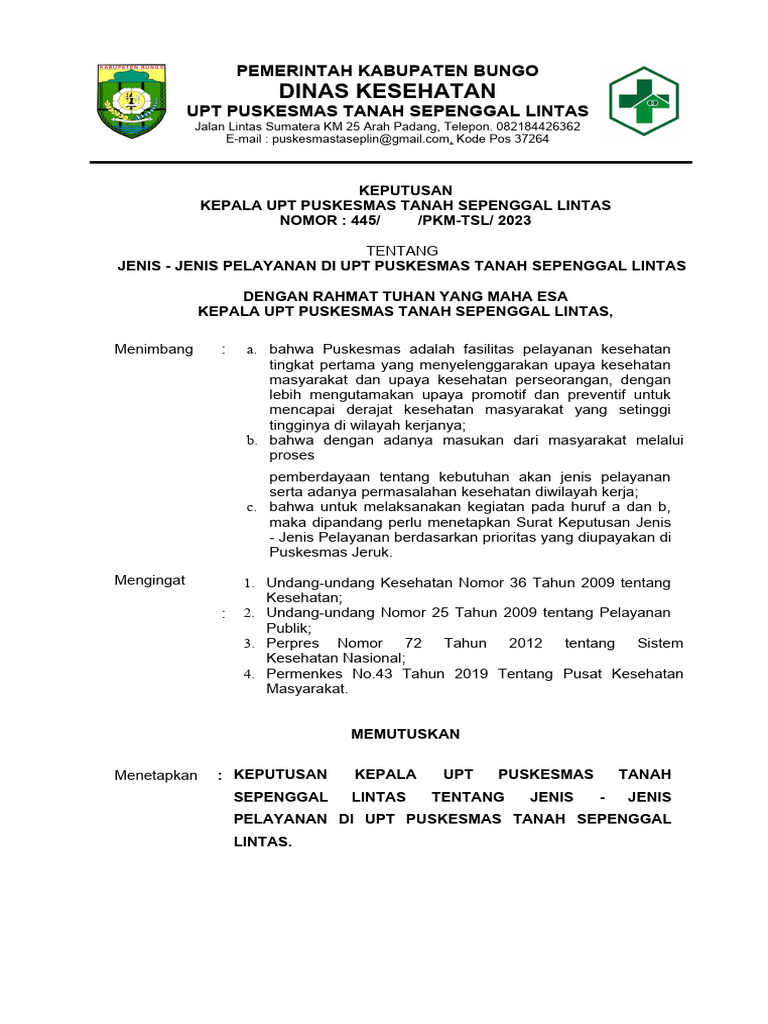 SK Jenis-Jenis Pelayanan Baru | PDF