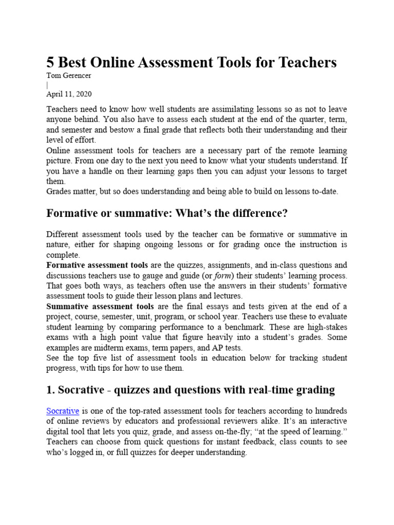 5 Best Online Assessment Tools For Teachers | PDF | Educational ...
