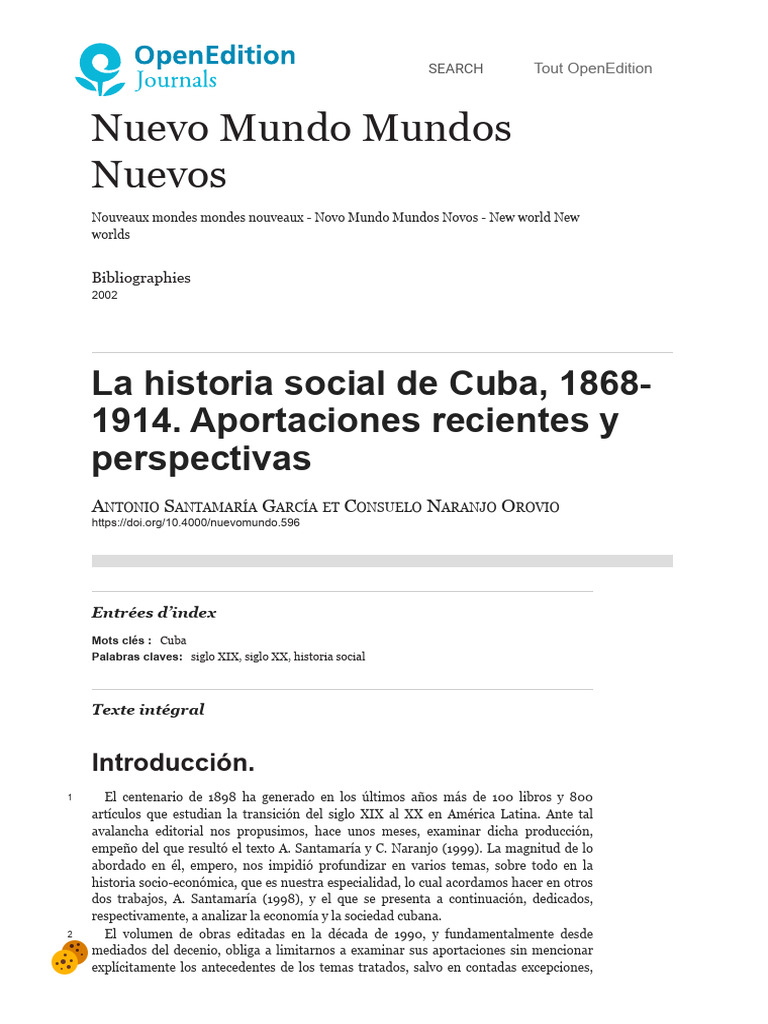 La historia social de Cuba, 1868-1914. Aportaciones recientes y ...