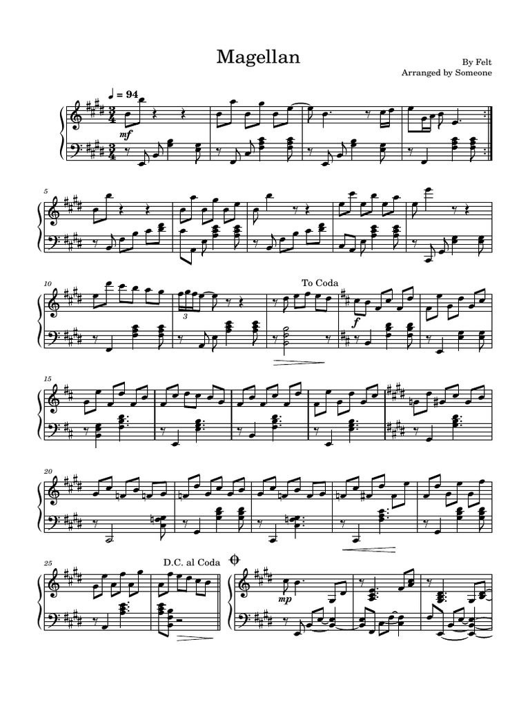 Magellan Piano Sheet Music | PDF