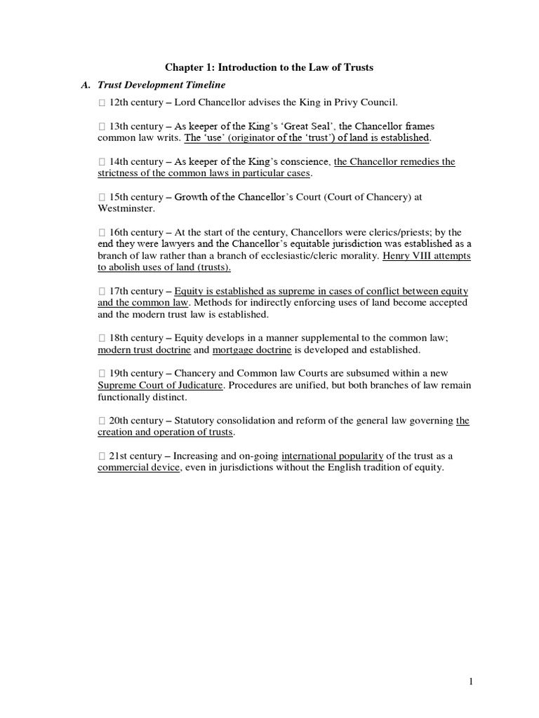 Introduction Law of Trusts - Chapter 1 Outline - 2011 | PDF | Trust Law ...
