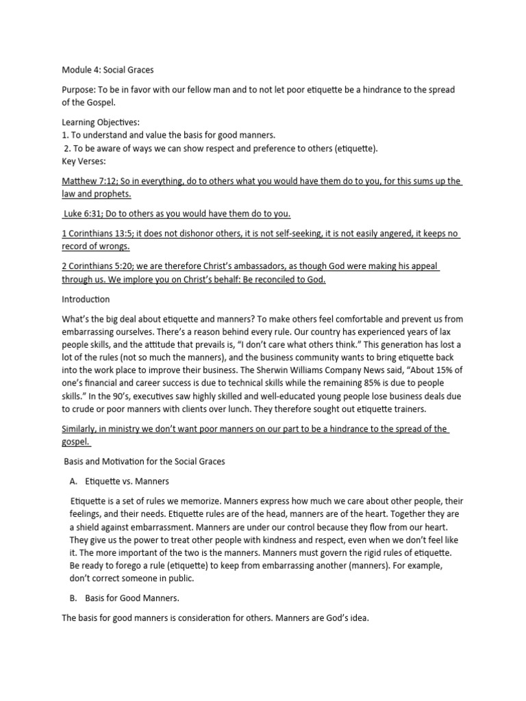 Module 4 Social Graces | PDF | Etiquette | Jesus