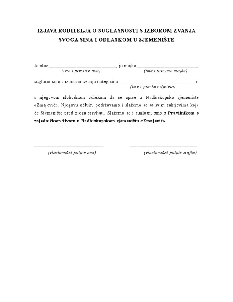Izjava Roditelja | PDF