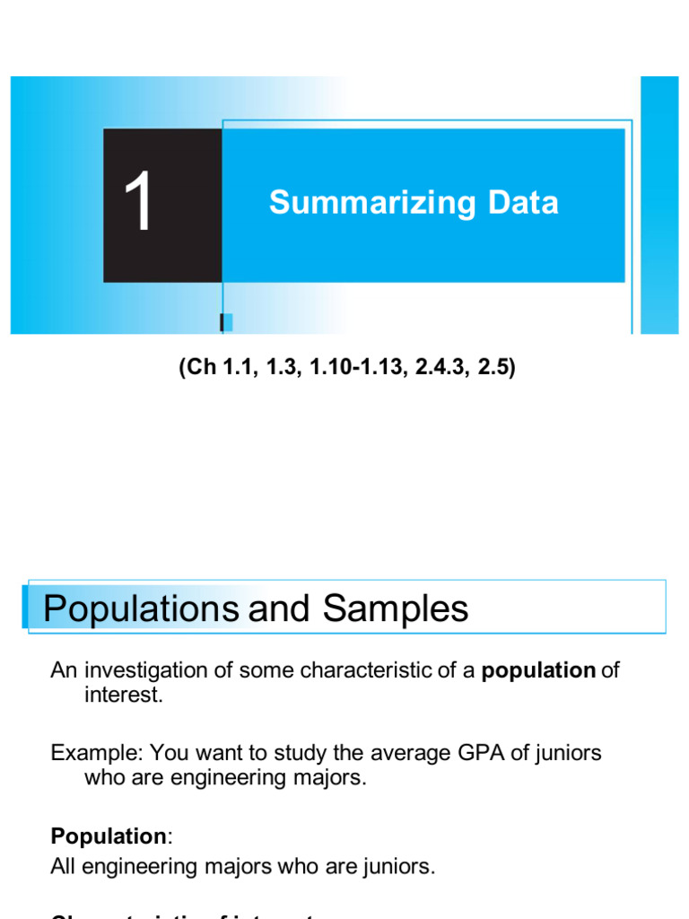 lesson1_summarizingdata | PDF | Variance | Mean