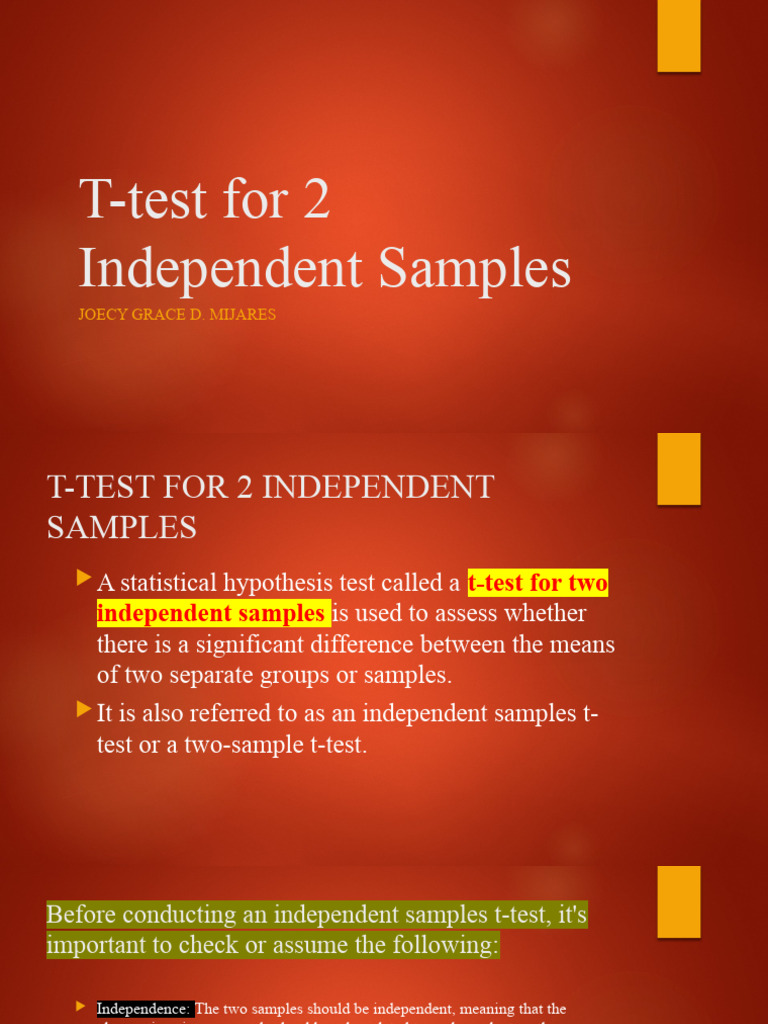 MIJARES - T-Test For 2 Independent Samples | PDF | Student's T Test ...