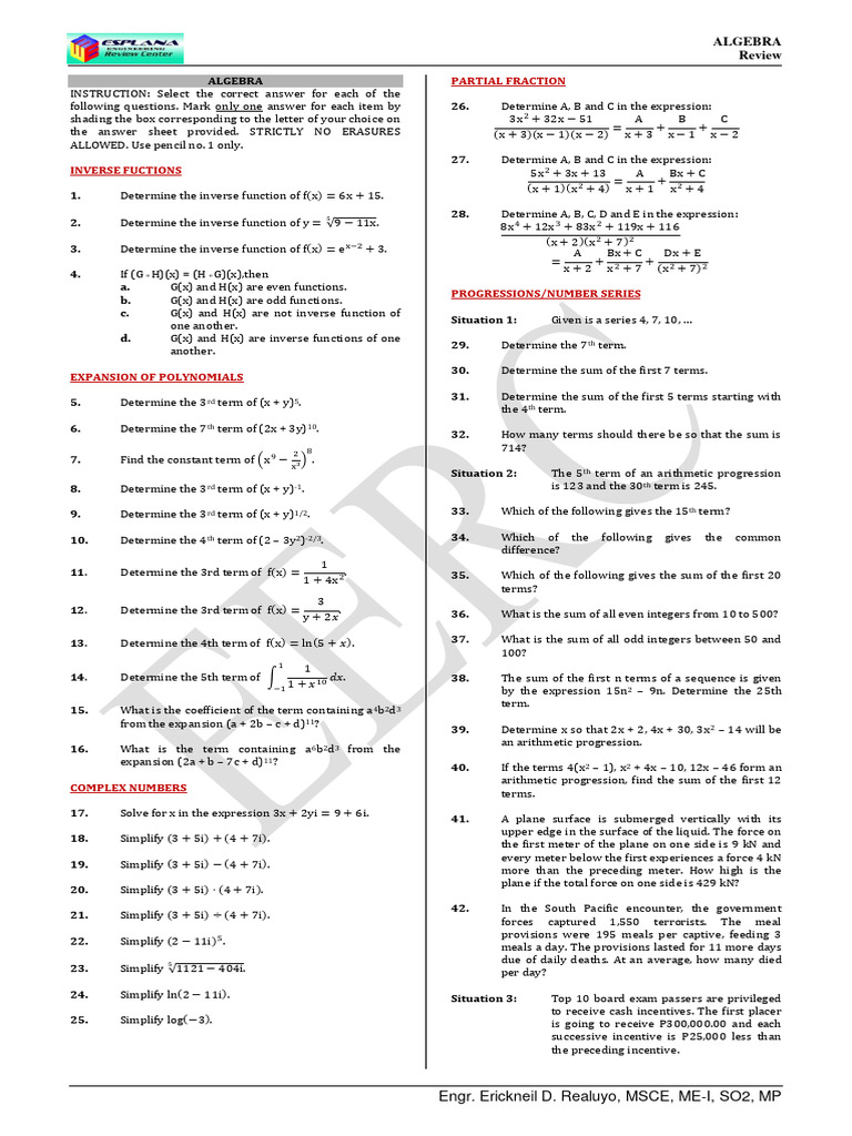 Algebra Handout 1 and 2 | PDF | Logarithm | Clock