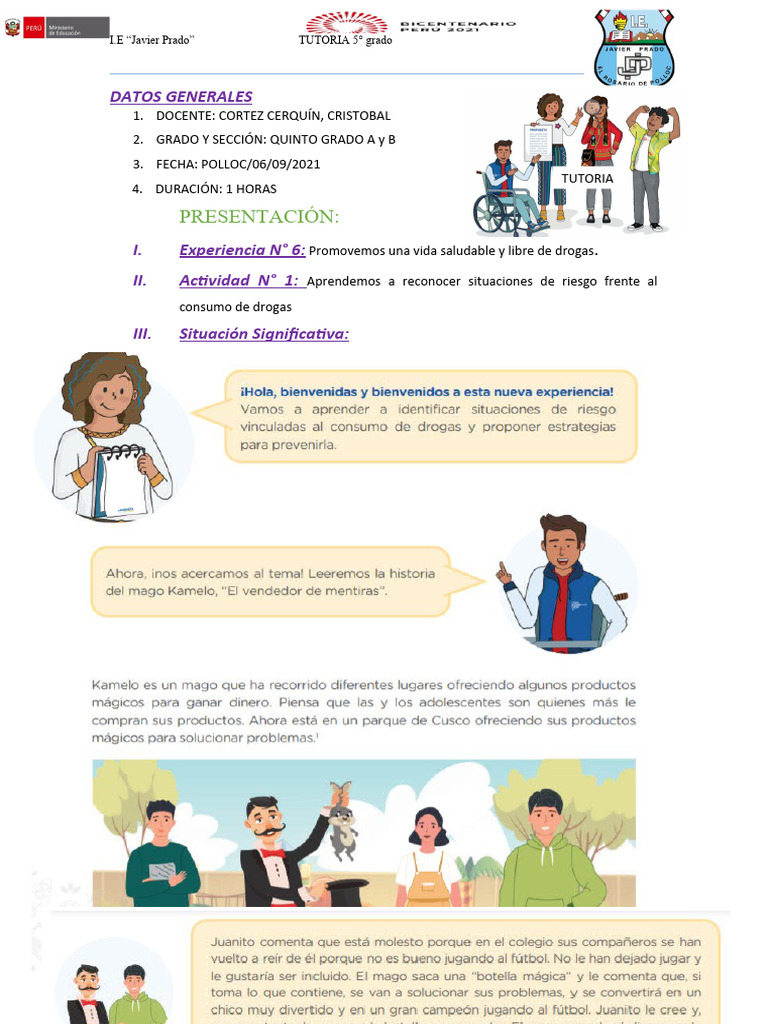 Sesión N°1 Tutoria Quinto Exp6 | PDF | Drogas