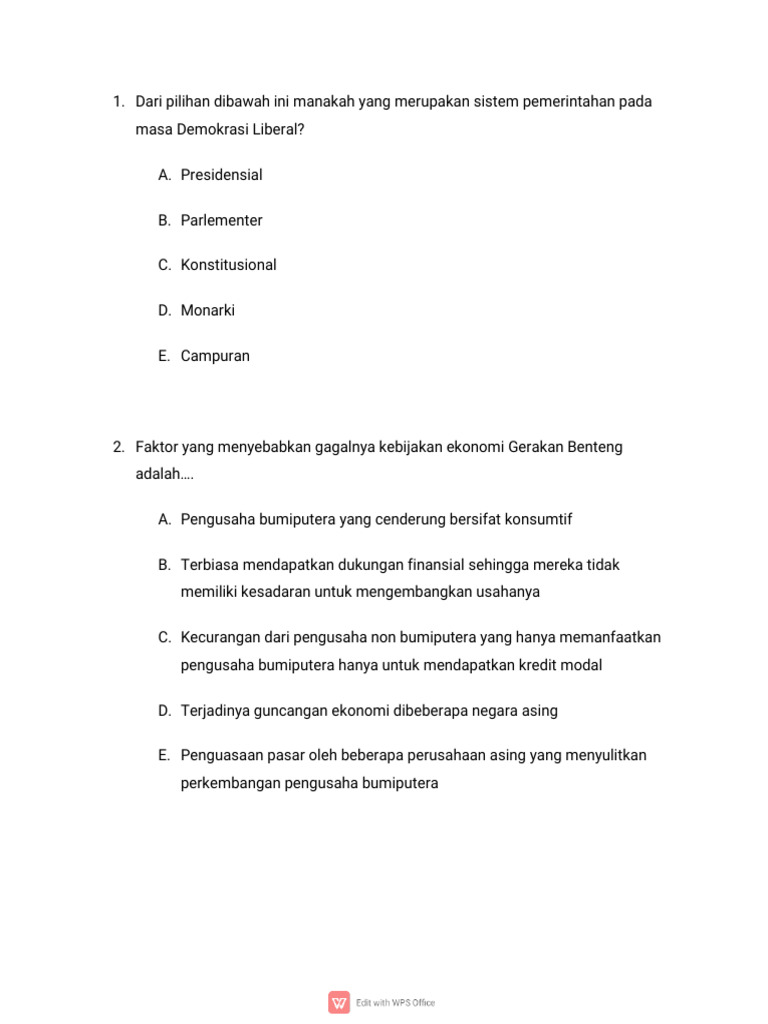 Soal PAT Sejarah Indonesia Kelas XII | PDF