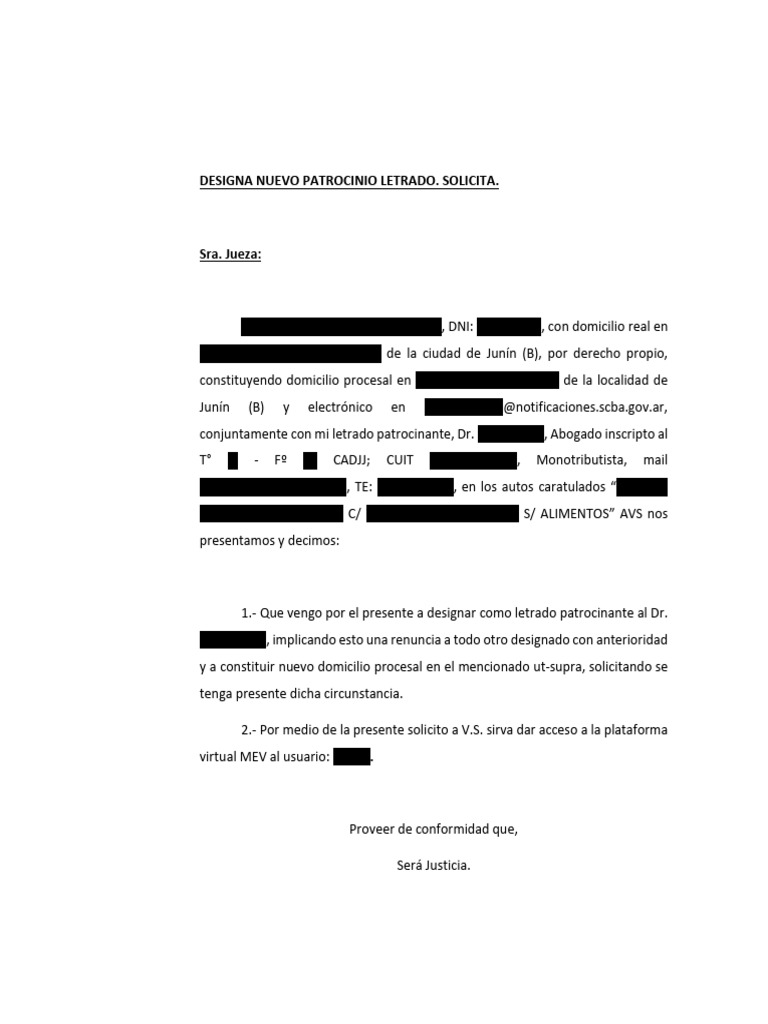 Designa Nuevo Patrocinio Letrado | PDF