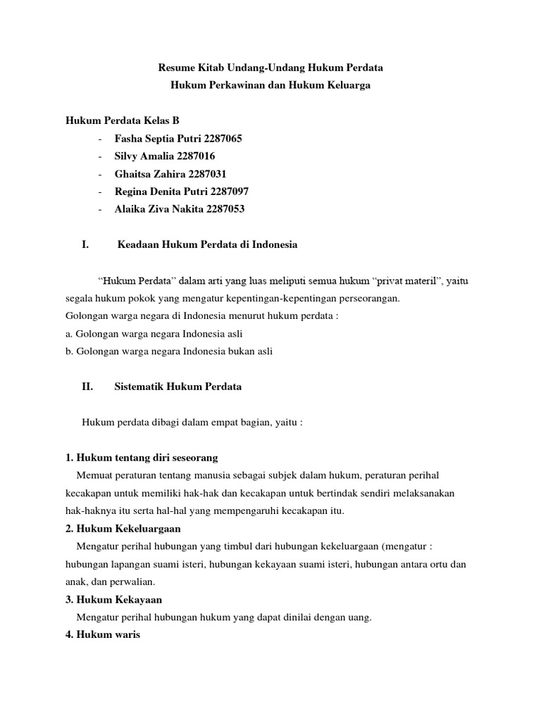 Resume Hukum Perdata Kelas B Hukum Perkawinan Dan Hukum Keluarga | PDF ...