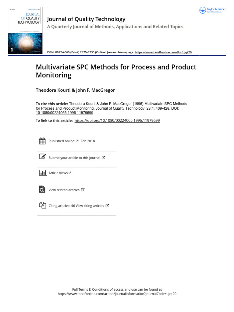 MSPC For Process and Product Monitoring | PDF | Principal Component ...