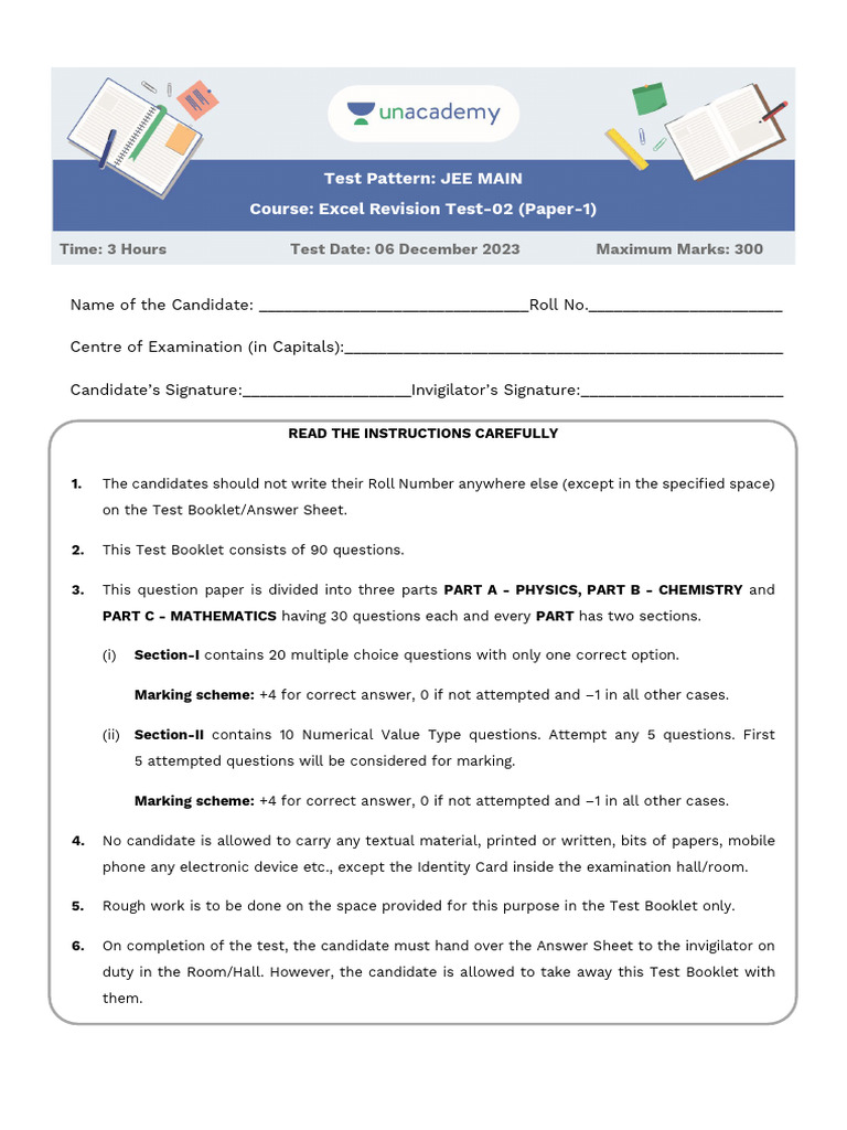 Excel Revision Test-2 - (JM) - 06-12-2023 - Paper-1 | PDF | Chemistry ...