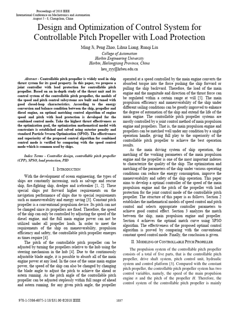 Design and Optimization of Control System For Controllable Pitch ...
