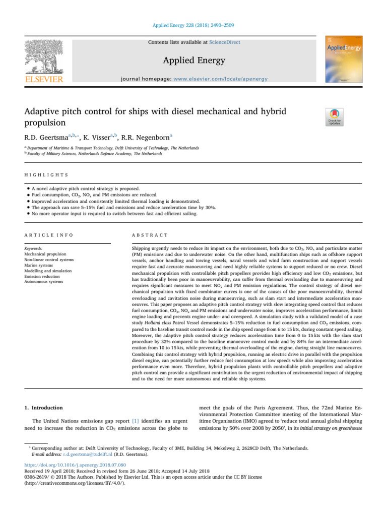 Adaptive Pitch Control For Ships With Diesel Mechanical and Hybrid ...