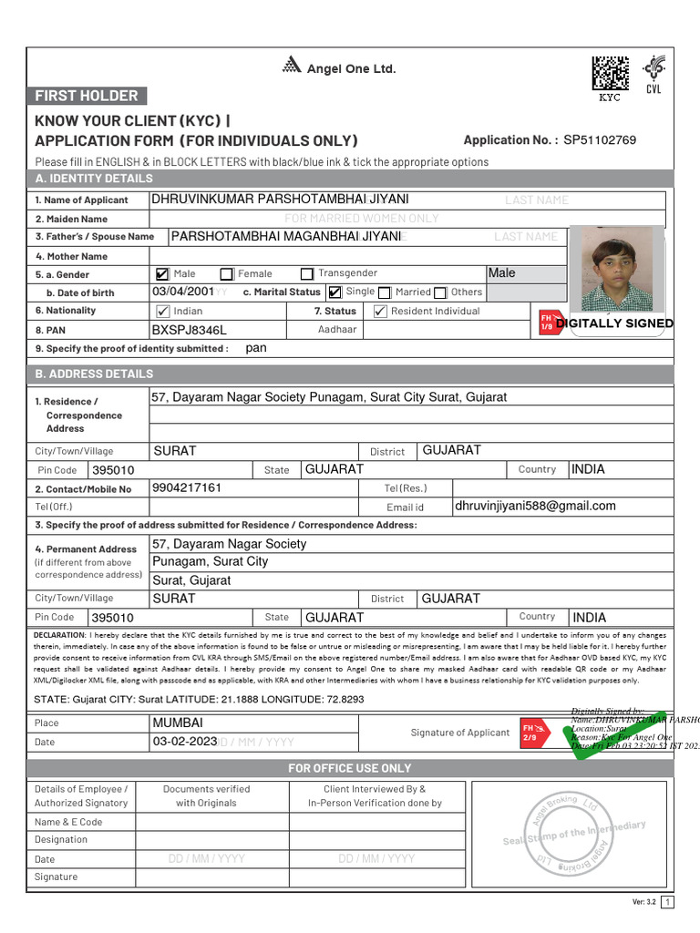 Know Your Client (Kyc) - Application Form (For Individuals Only) | PDF | Identity Document | Stocks