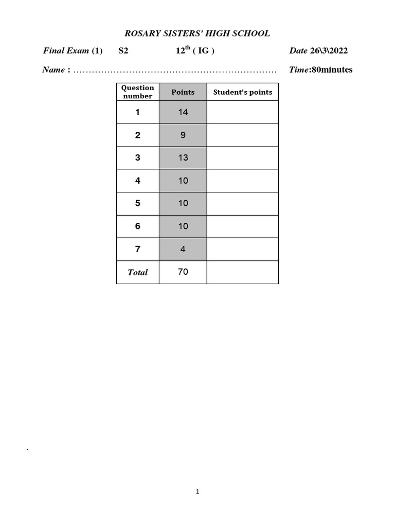 S2-Final exam(1) QU 26-3-2022 | PDF | National Football League Teams ...