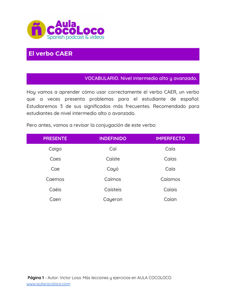 Verbo Caer b1 | PDF | Verbo