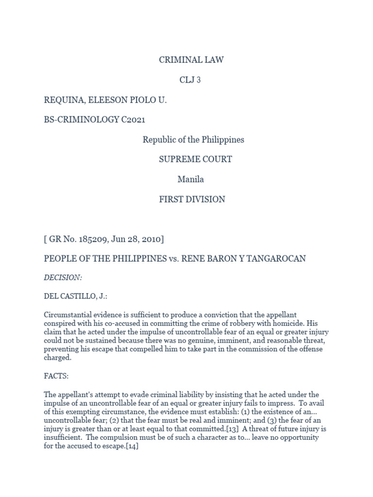 PEOPLE OF THE PHILIPPINES vs. RENE BARON Y TANGAROCAN 3 | PDF | Robbery ...