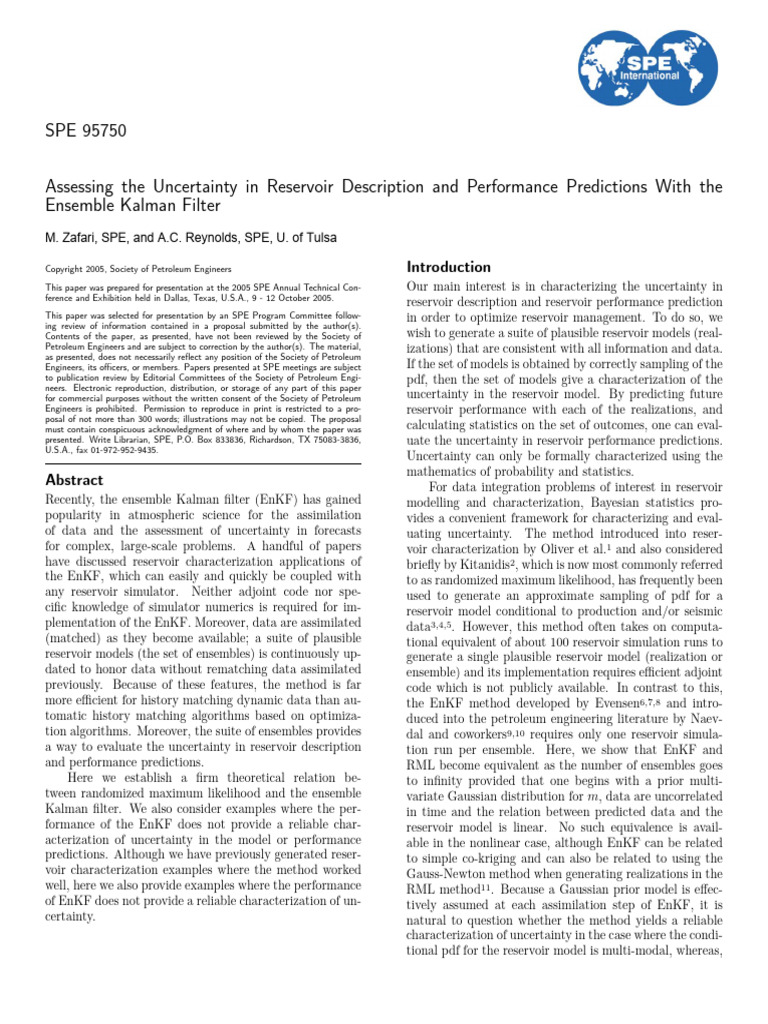 Assessing The Uncertainty in Reservoir Description and Performance Predictions With The Ensemble ...