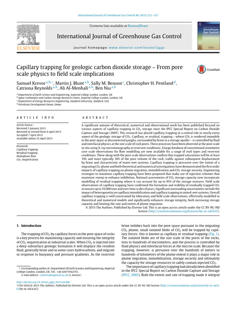 Capillary Trapping in CO2 Storage | PDF | Wetting | Carbon Dioxide