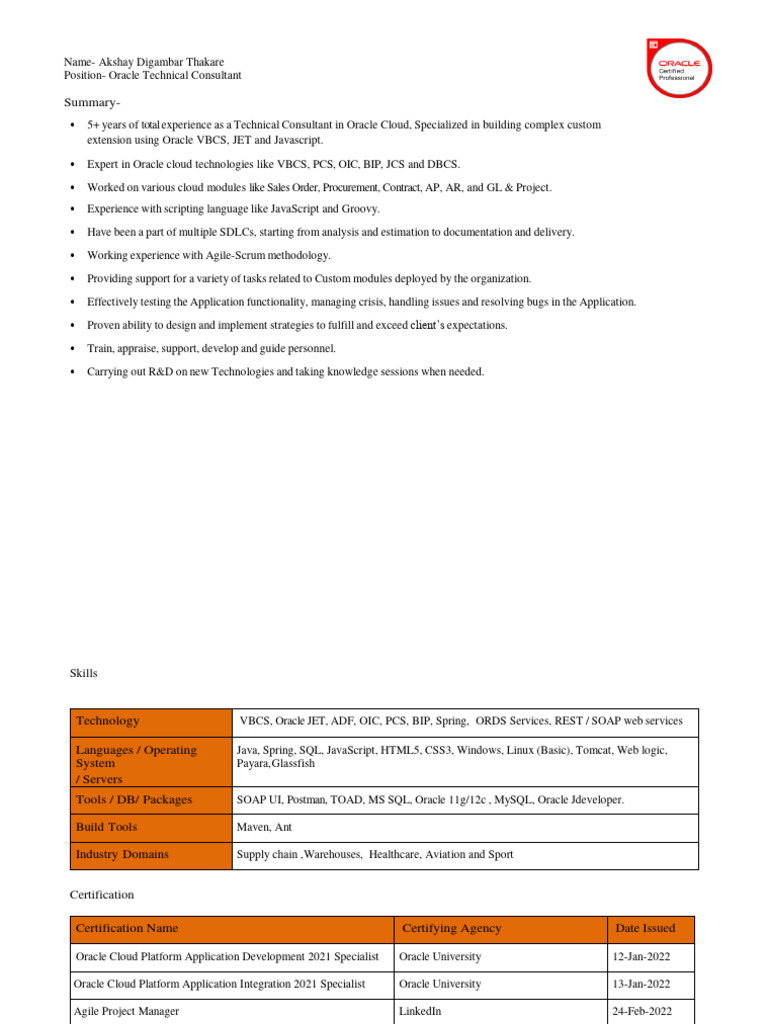 Akshay's Resume | PDF | Oracle Corporation | Cloud Computing Akshay's Resume | PDF | Oracle Corporation | Cloud Computing