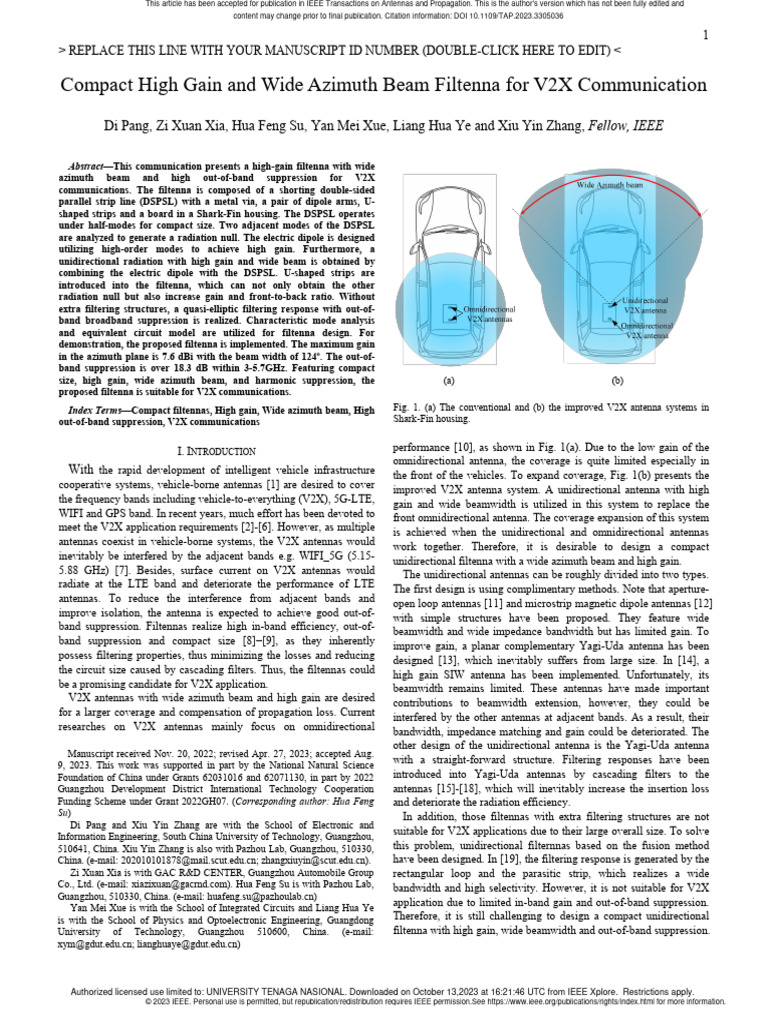07-Compact High Gain and Wide Azimuth Beam Filtenna For V2X Communication | PDF | Electronic ...
