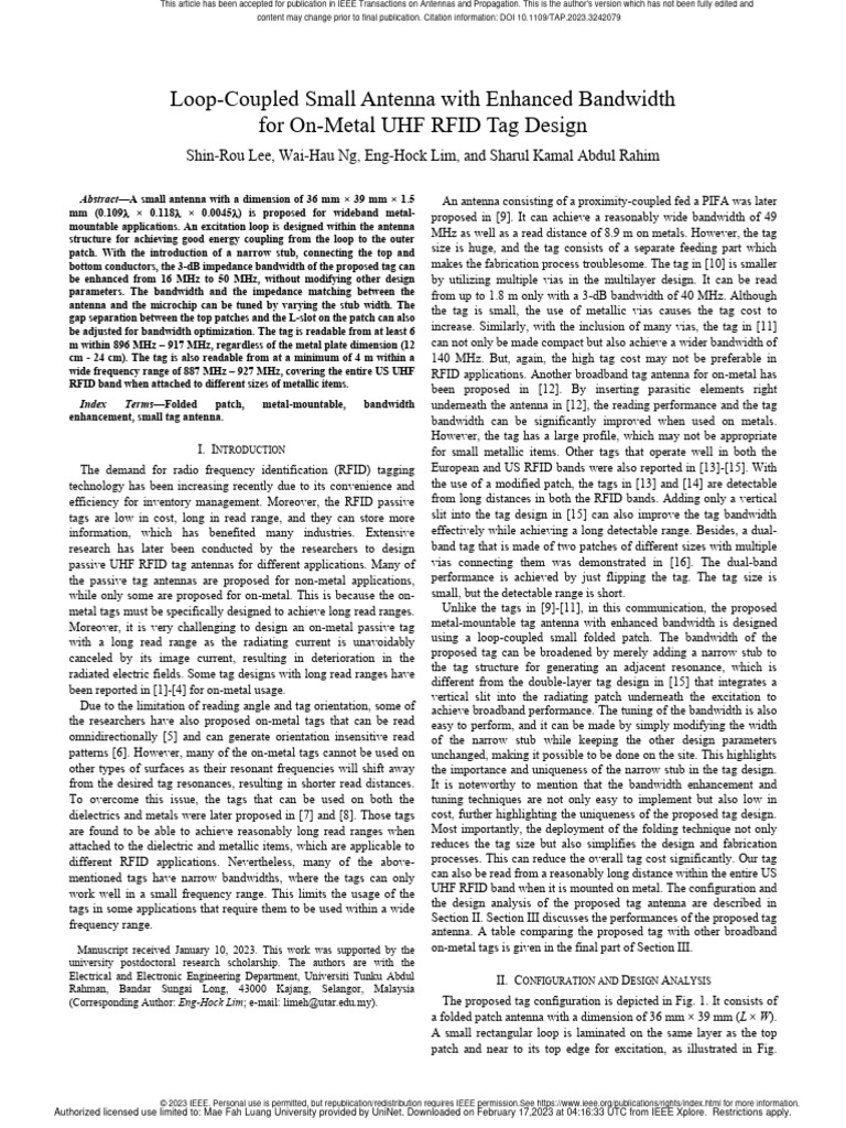 01-Loop-Coupled Small Antenna With Enhanced Bandwidth For On-Metal UHF ...