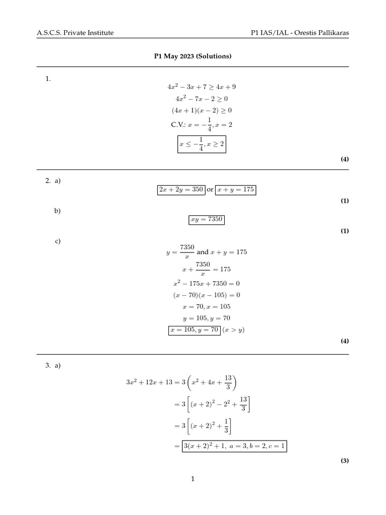 IAL Edexcel P1 JUNE 2023 Model Answer BY OKalosMas | PDF | Teaching Methods & Materials