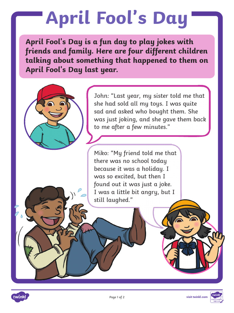 T 1674221762 April Fools Day Reading Task Kids A2 b1 - Ver - 2 | PDF ...