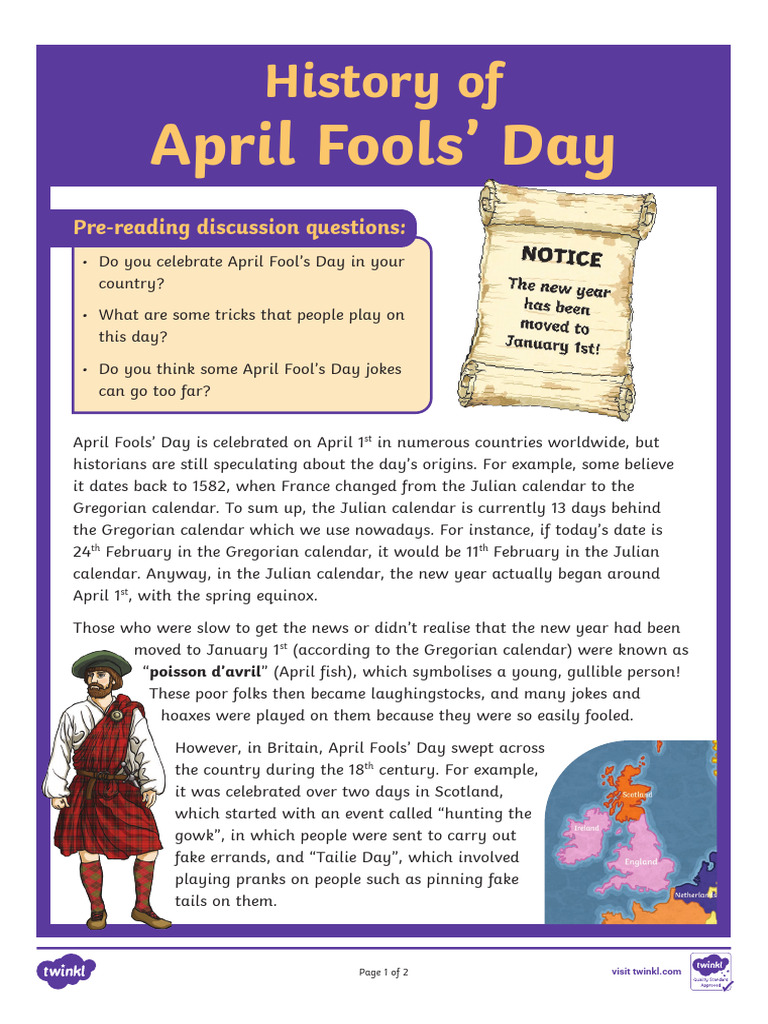 ESL: April Fools' Day History | PDF | English As A Second Or Foreign ...