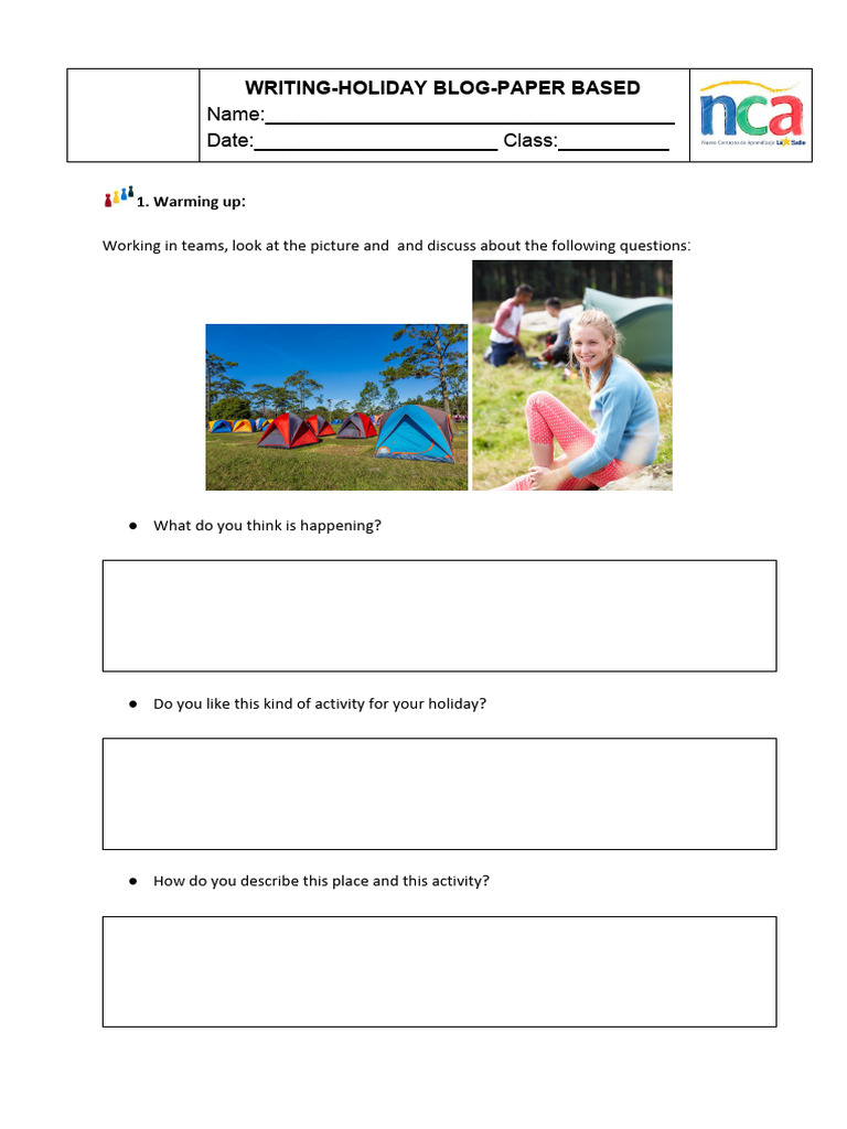 Worksheet 6 - Writing - Holiday Blog - Paper Based | PDF