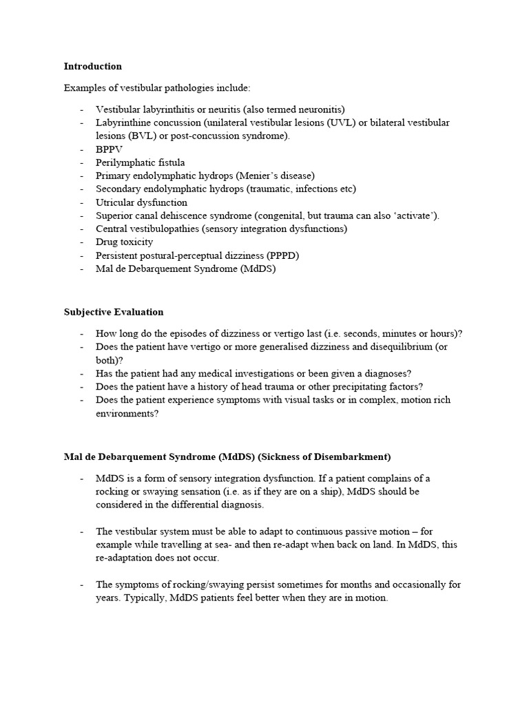 Subjective Vestibular Assessment | PDF | Vertigo | Vestibular System