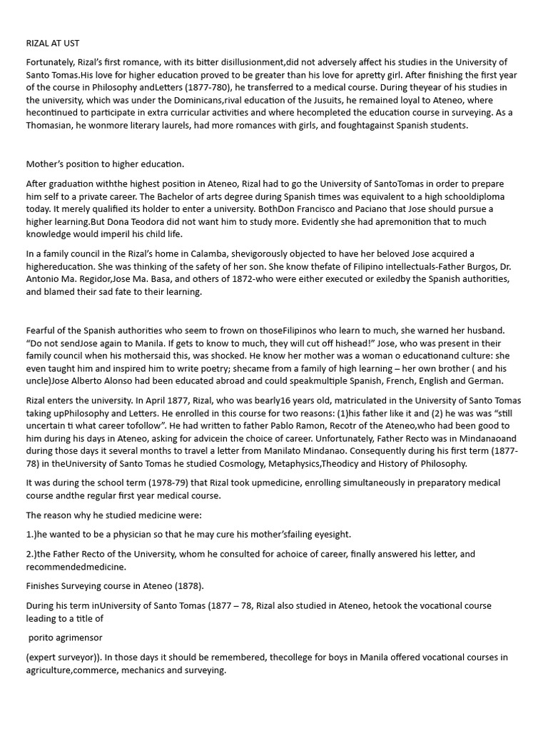 Rizal in Ust | PDF