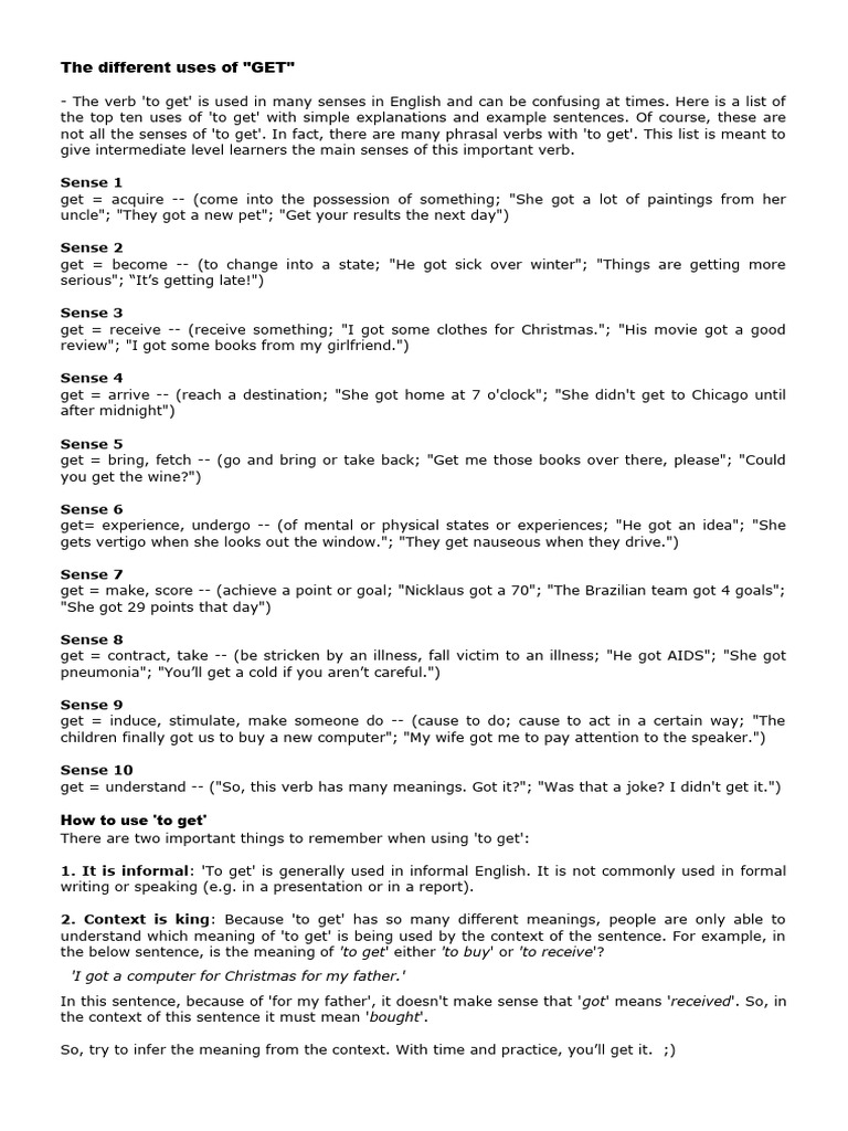 Different Uses of Get | PDF | English Language | Cognitive Science