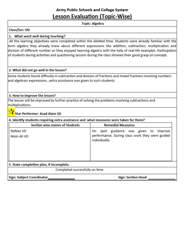 Lesson Evalution 5 Math | PDF | Algebra | Cognition