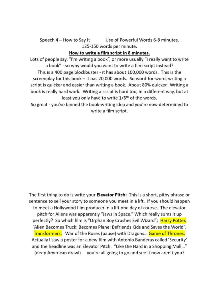 Write a Film Script in 8 Minutes | PDF