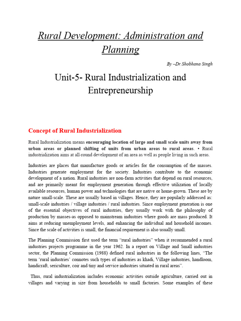 Rural Development Unit-5 | PDF | Entrepreneurship | Industrialisation