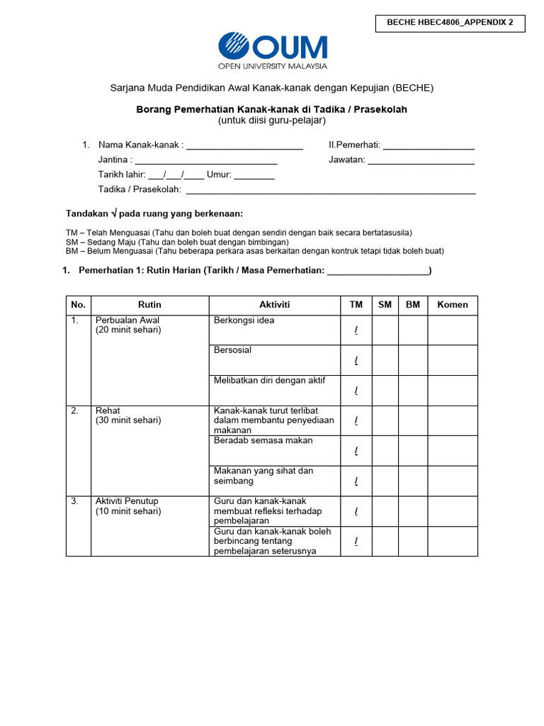 Borang Pemerhatian Kanak-kanak | PDF