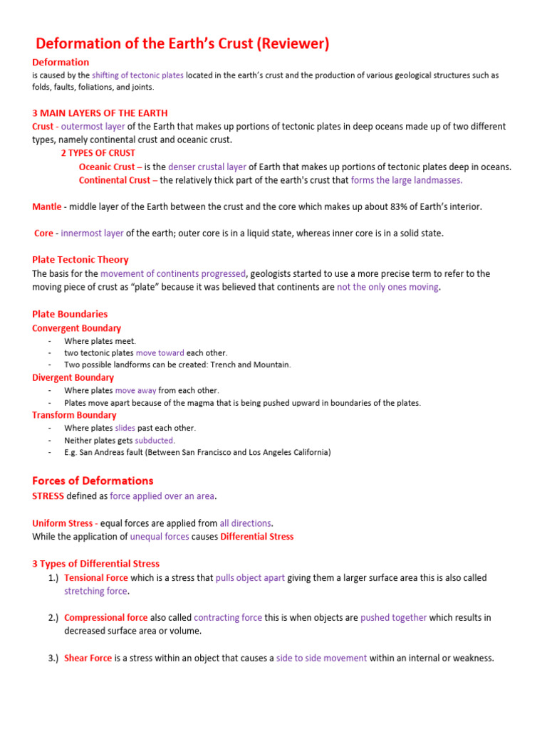 Deformation-of-the-Earths-Crust-Reviewer | PDF | Plate Tectonics | Earth